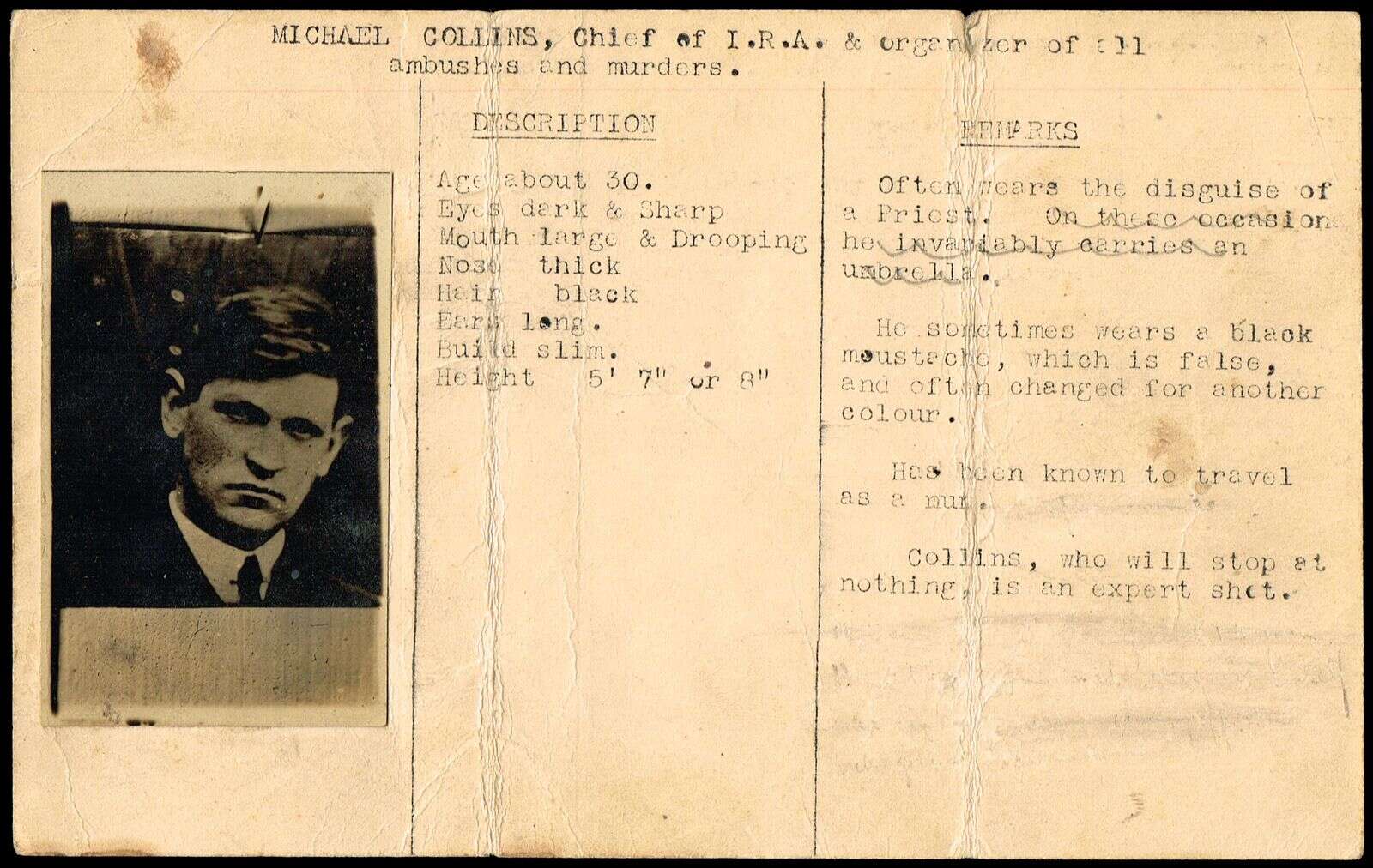 Michael Collins’ mugshot and record card among curious finds at Whyte’s | Business Post