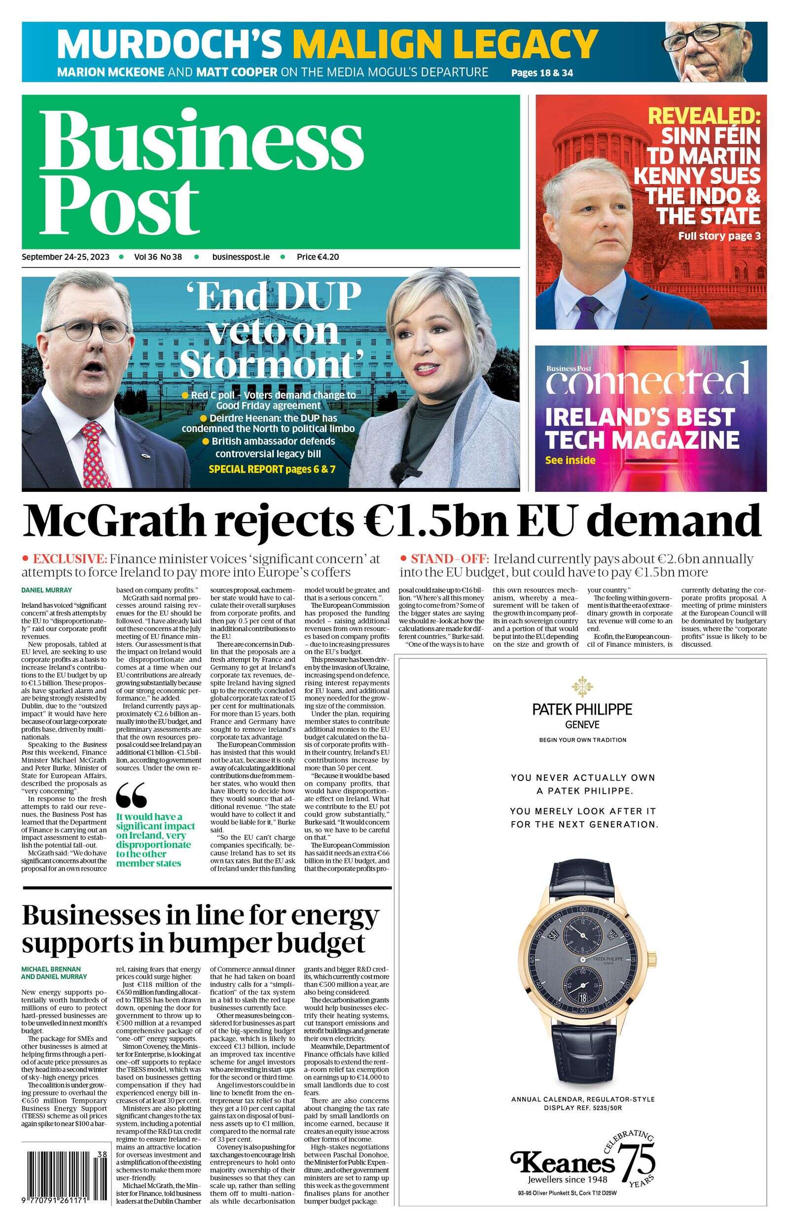 Ireland battles EU, business budget plan and Sinn Féin TD sues the Indo ...